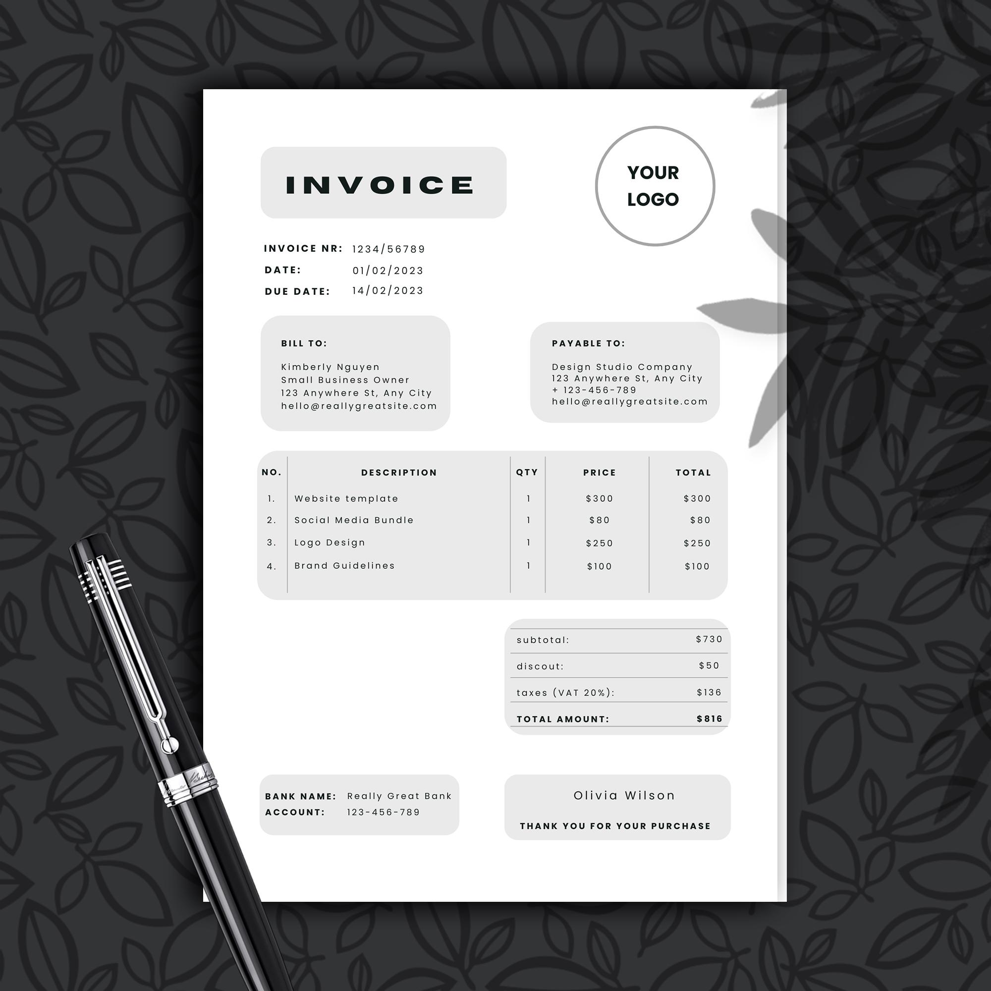 Invoice Template, Minimalist Business Invoice, Small Business Template ...