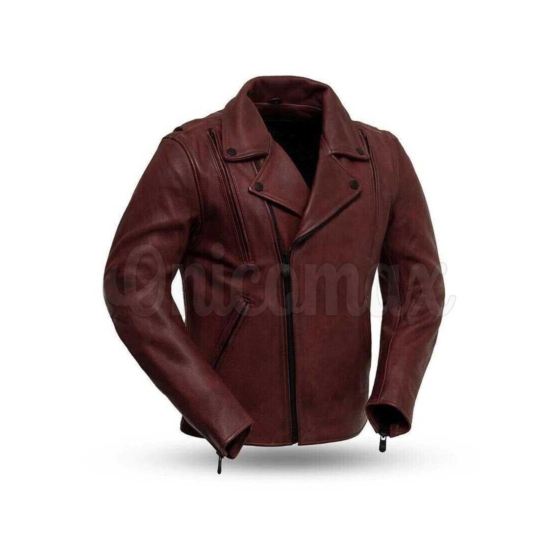 Men's Ox Blood Color Motorcycle Leather Jacket - Night Rider Handmade ...