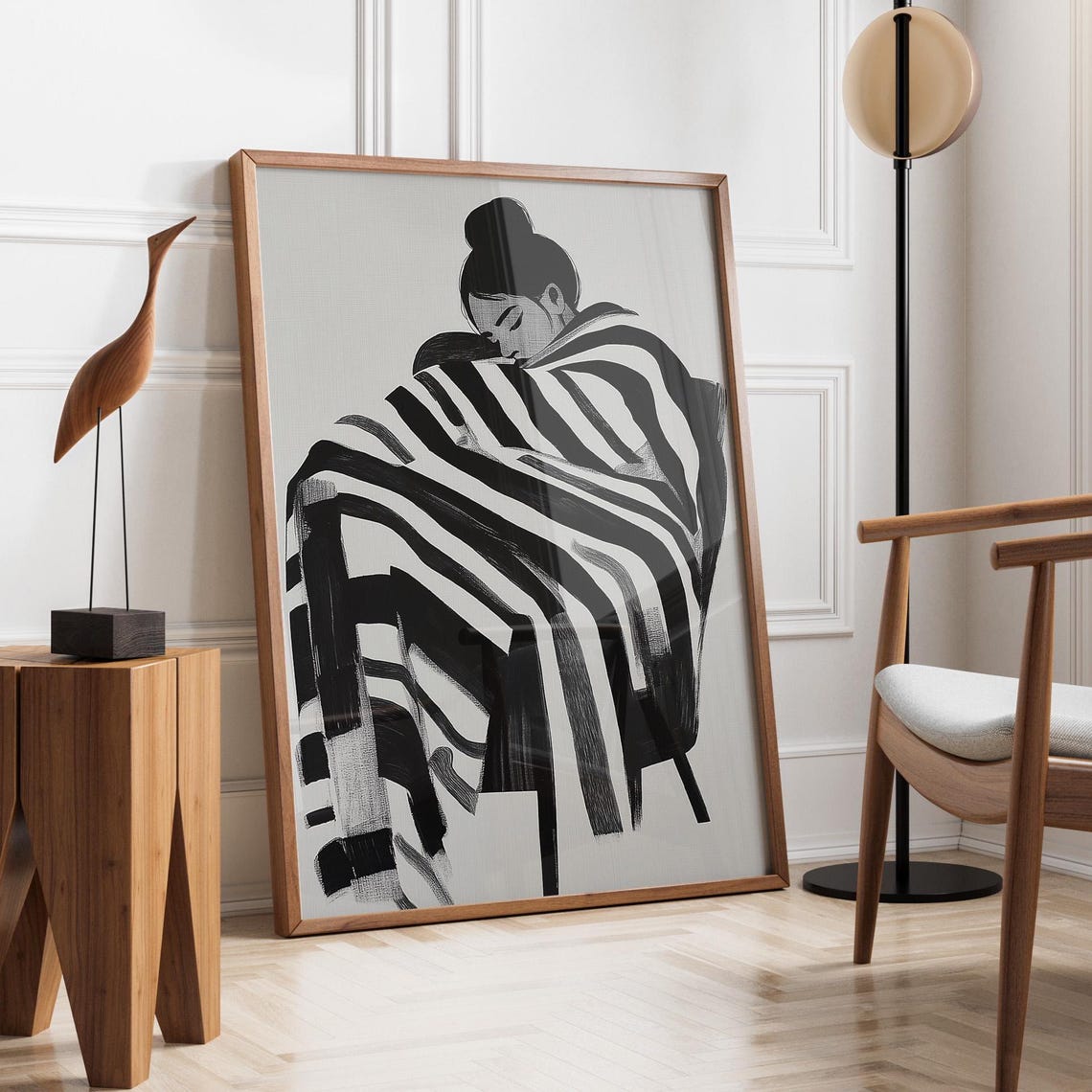 Black & White Abstract People Wall Art | Stripe Woman | Contemporary ...