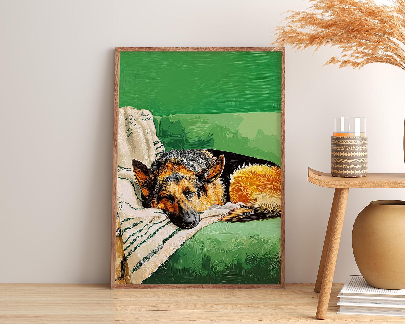 Emerald Green Sleeping German Shepherd | Abstract Dog Artwork | German ...