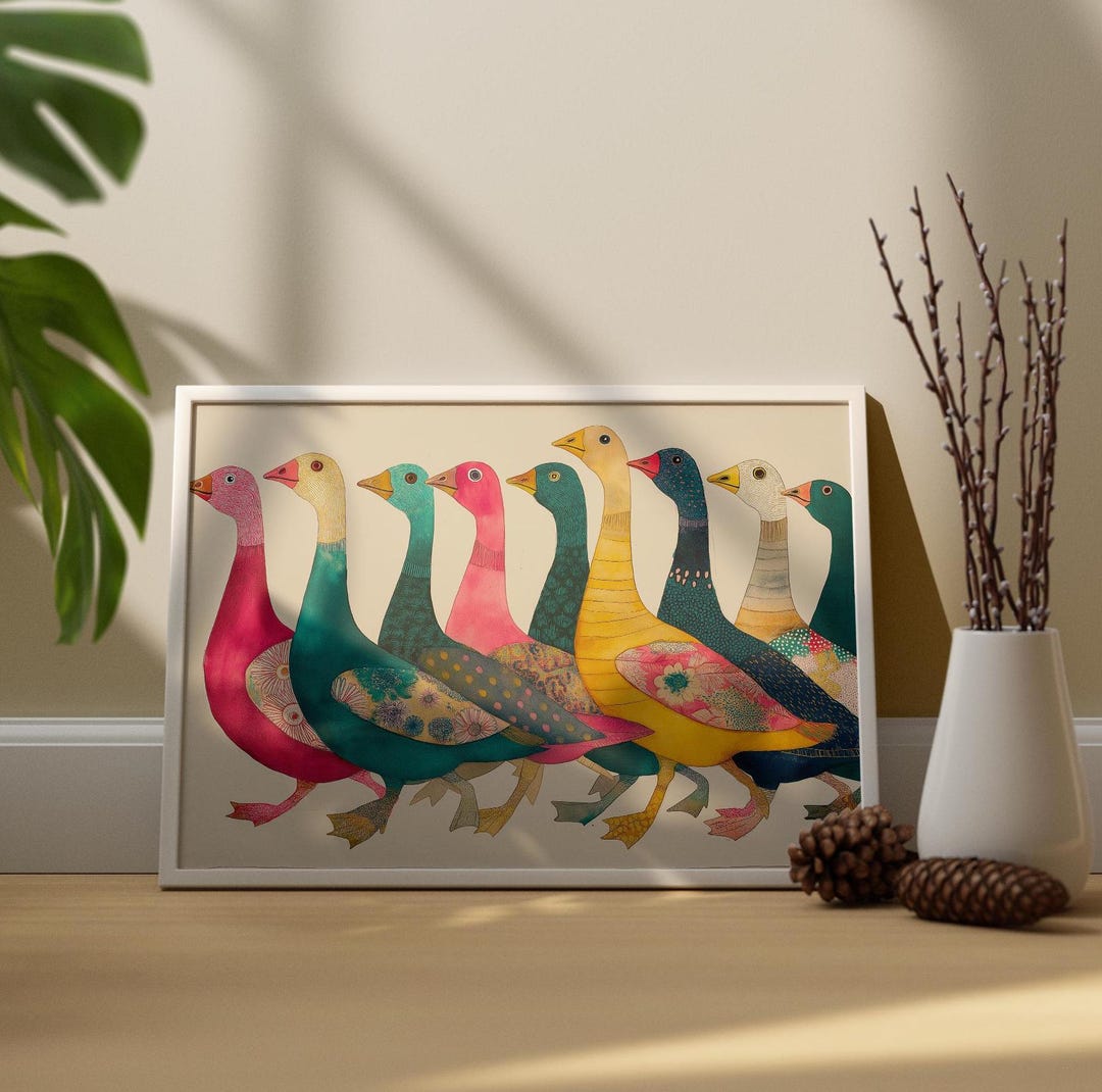 Colorful Goose Parade Print | Abstract Animal Decor | Eclectic Goose ...