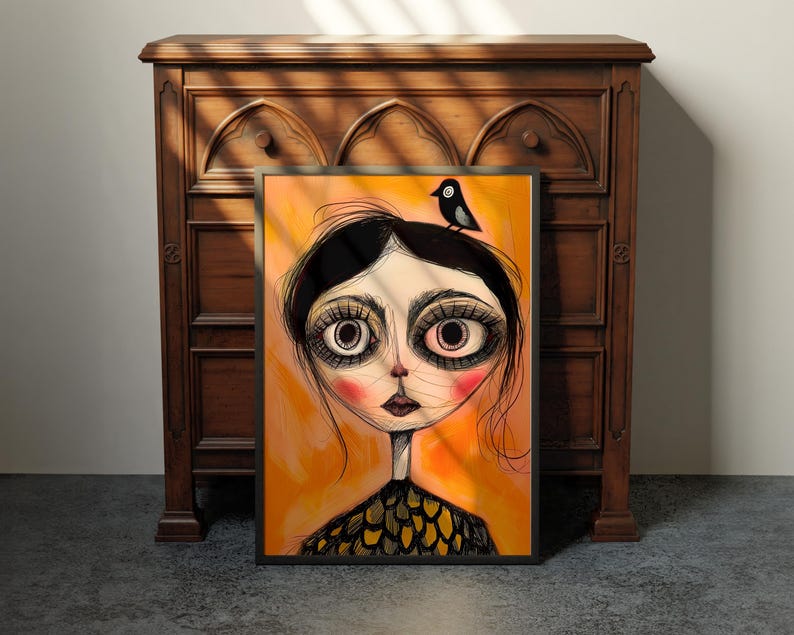 Cute Big Eyed Woman | Unique Modern Portrait Art | Contemporary Minimal ...