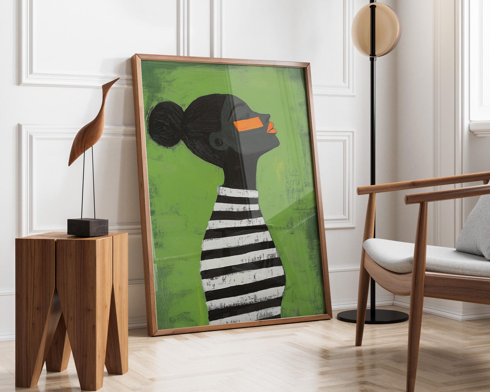 Emerald Green Abstract People | Black Woman Art | Stripe Afro Woman ...