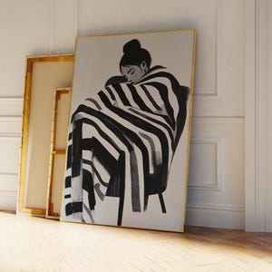 Black & White Abstract People Wall Art | Stripe Woman | Contemporary ...