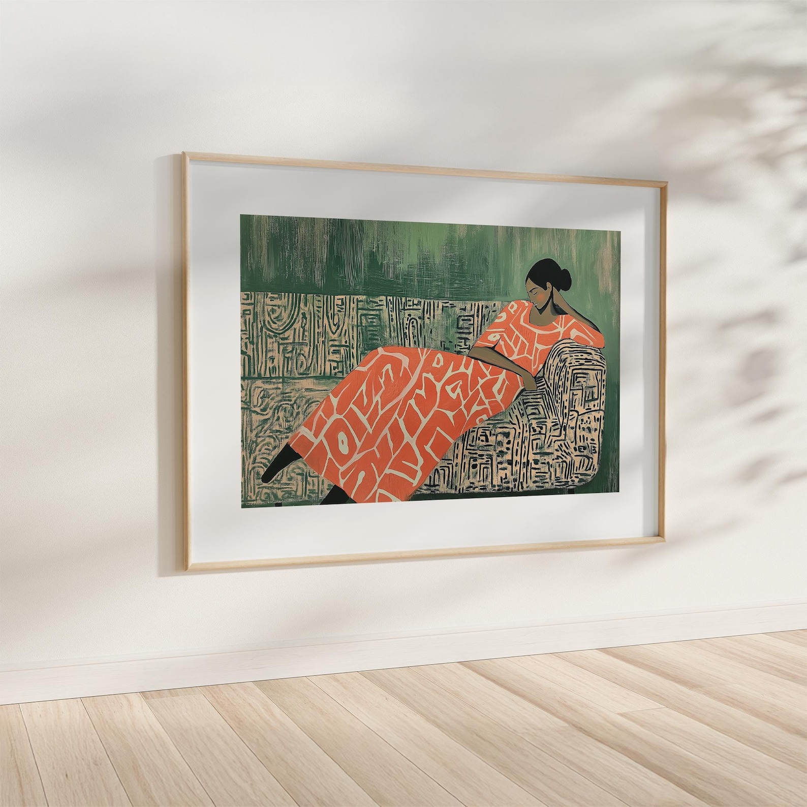 Green & Orange Abstract People Large Wall Art | Contemporary Artwork ...