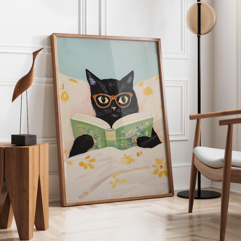 Book Cat Themed Wall Art - Etsy