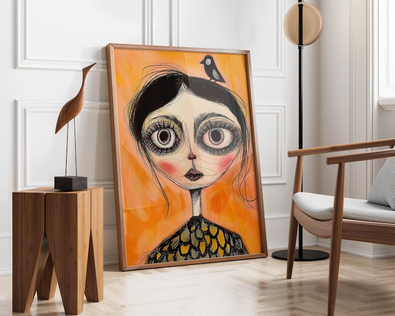 Cute Big Eyed Woman | Unique Modern Portrait Art | Contemporary Minimal ...