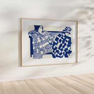 Electric Blue Abstract Modern Woman Relaxing on Sofa | Contemporary ...