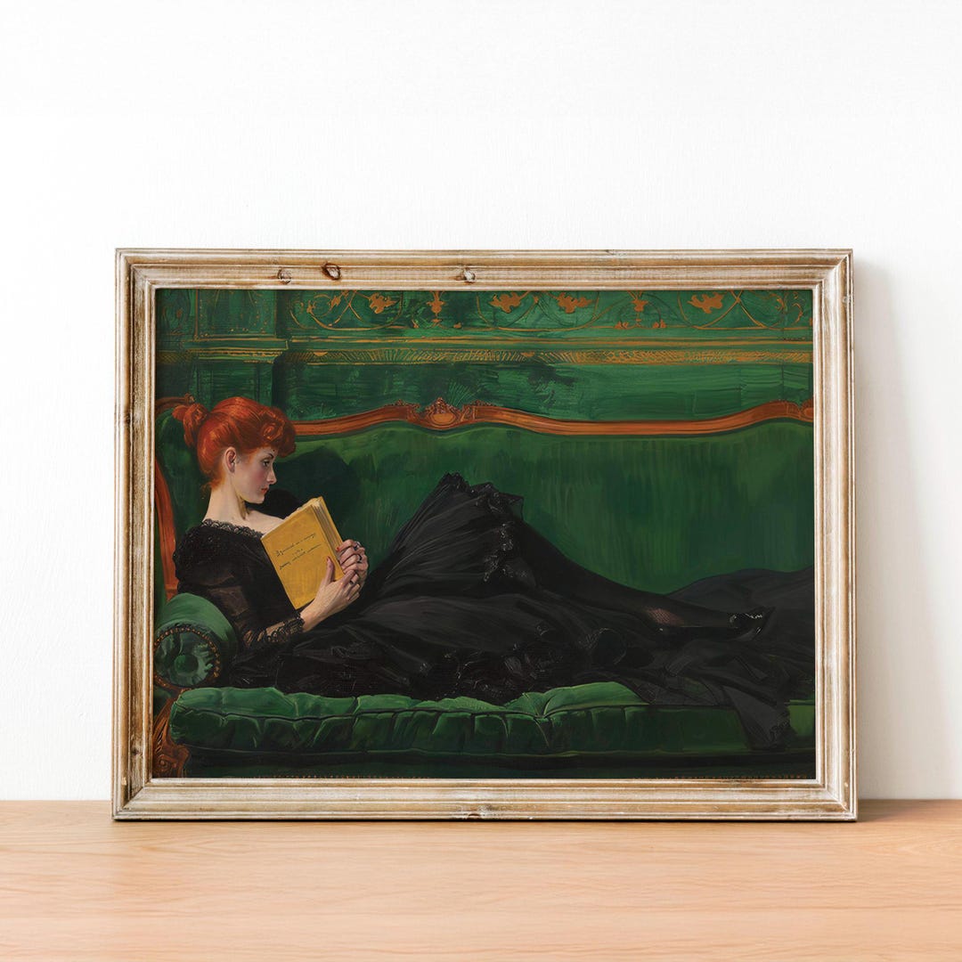 Decadent Women Portrait, Victorian Female Painting, Emerlad Green Girl ...