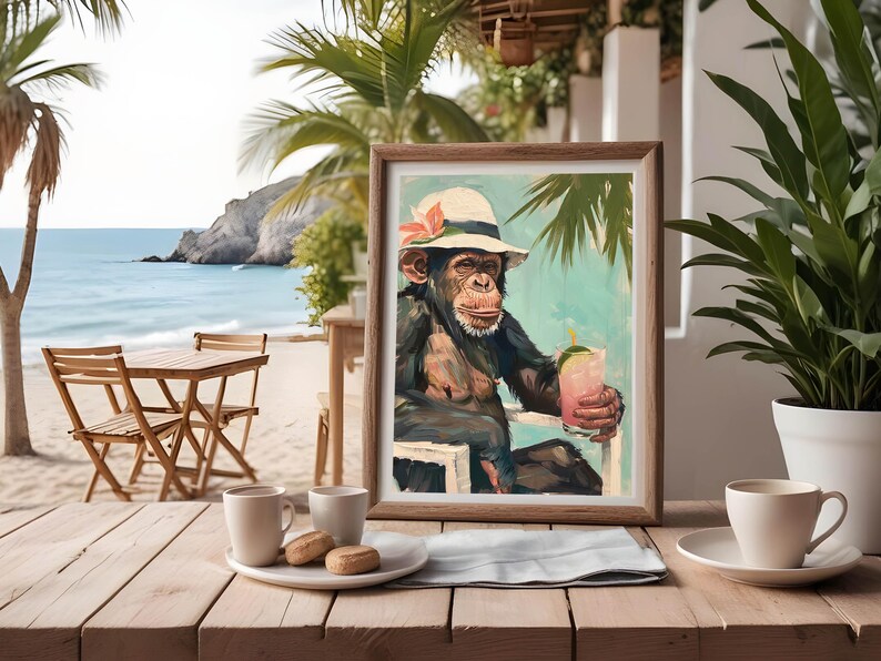 Monkey Juice Art, Monkey Bar Decor, Monkey Digital Print, Monkey ...