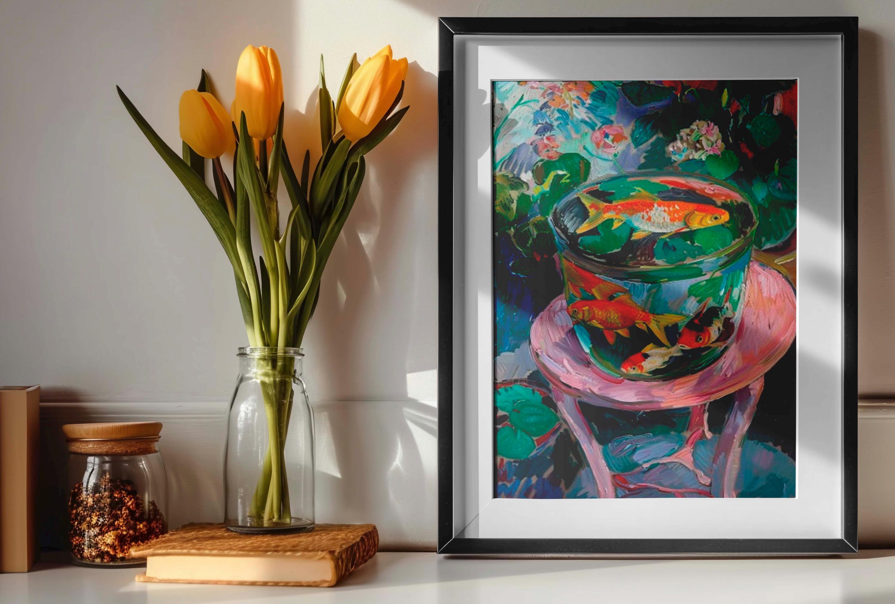 Goldfish Digital Art, Goldfish Wall Portrait, Goldfish Printable Poster ...