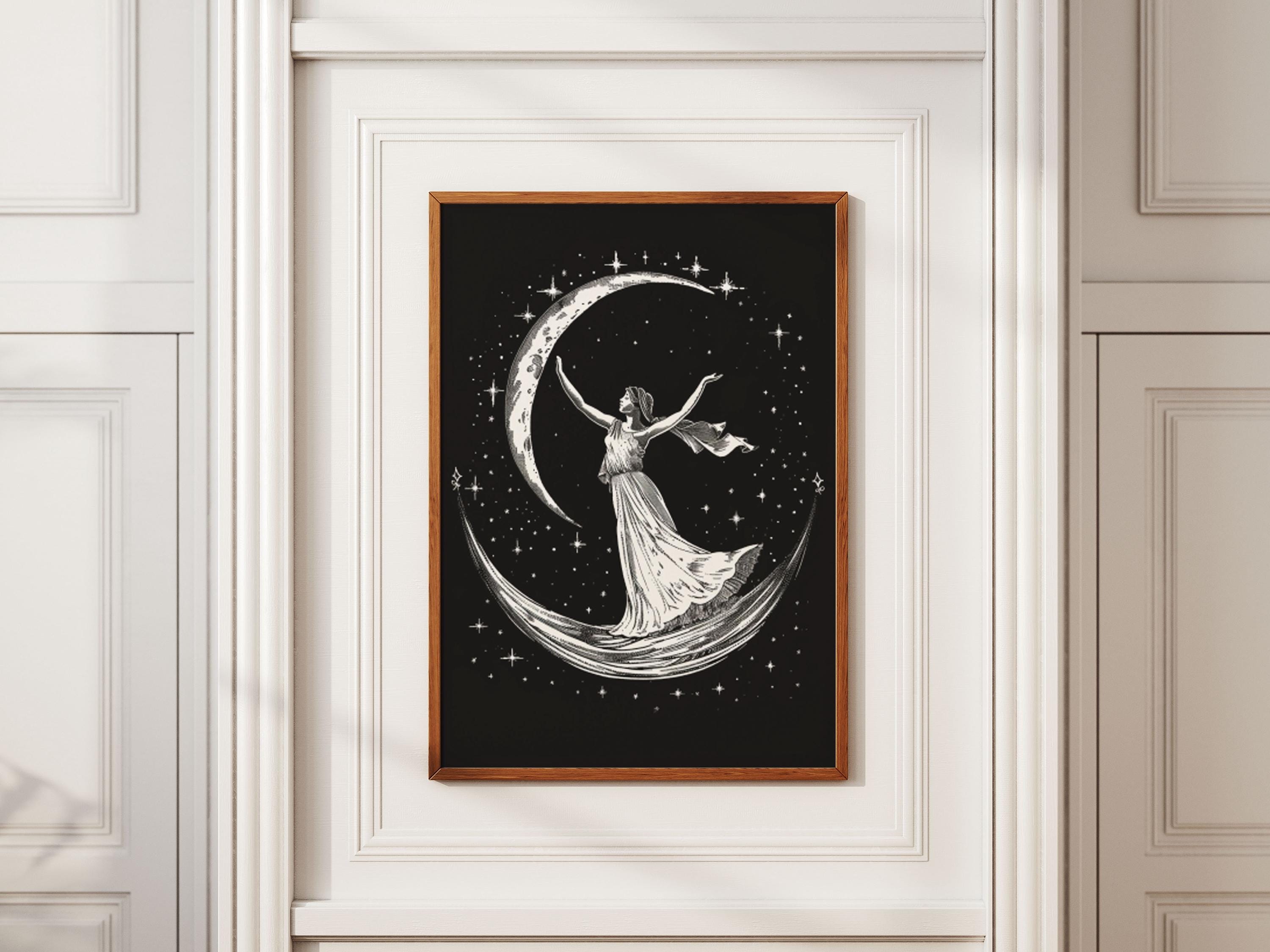Celestial Home Decor, Moon Lady Poster, Lunar Women Painting, Moon ...