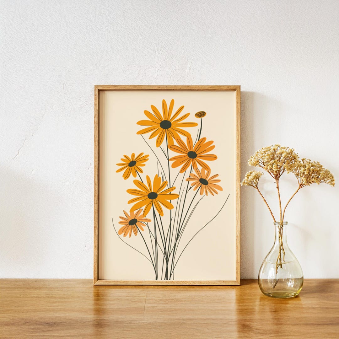 Daisies Printable Art, Daisy Rustic Poster, Floral Garden Decor, Flower ...