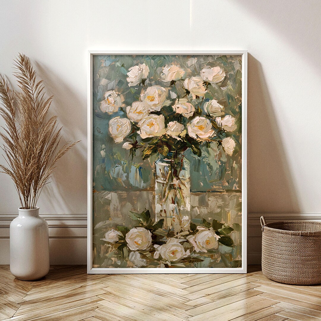 White Rose Digital Art, Rose Printable Poster, Rose Abstract Painting ...