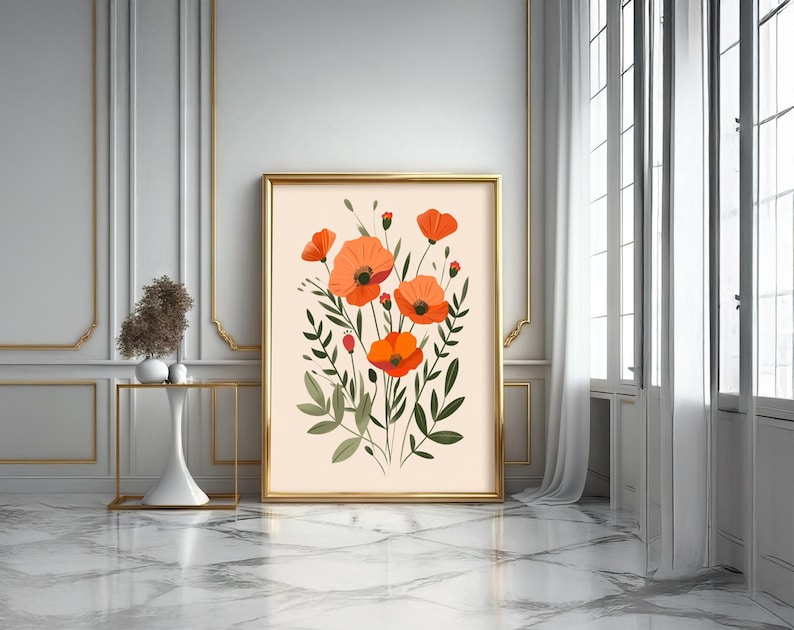Poppy Vintage Print, Poppy Retro Poster, Floral Minimalistic Painting ...