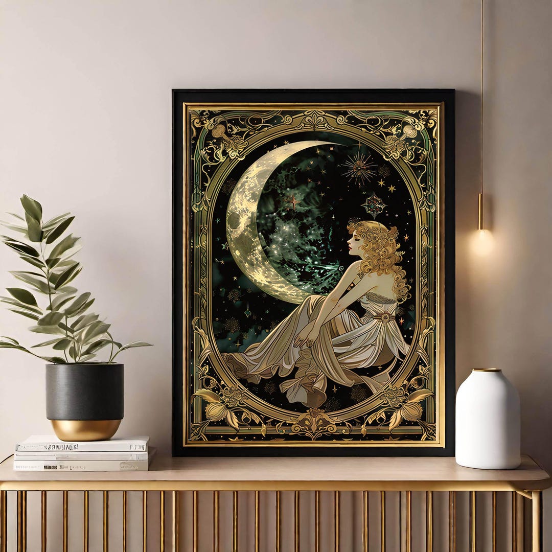 Lunar Empress Art, Moon Wall Decor, Celestial Home Painting, Lunar ...