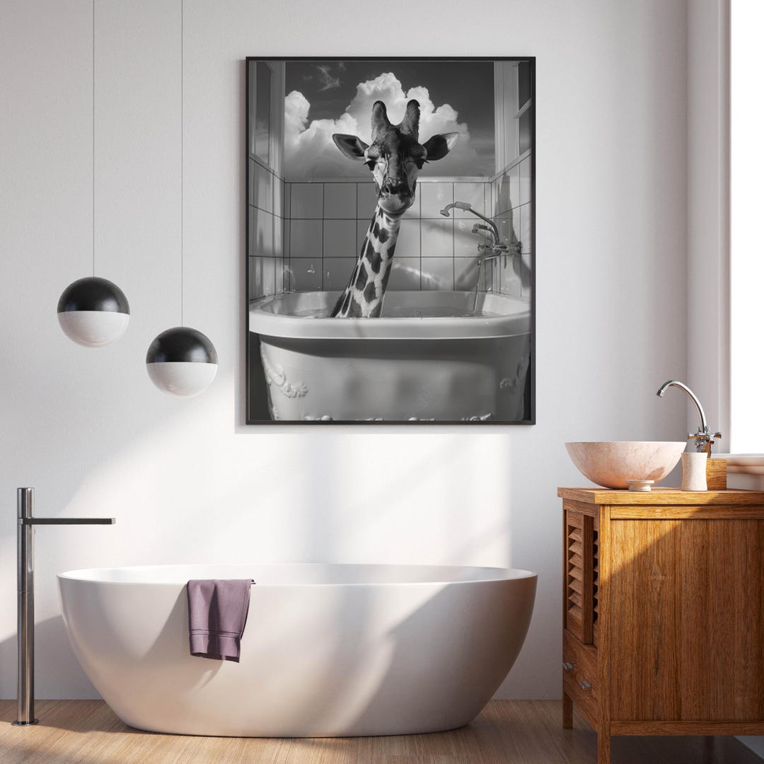 Giraffe Bathtub Art, Giraffe Bathroom Decor, Giraffe Digital Painting ...