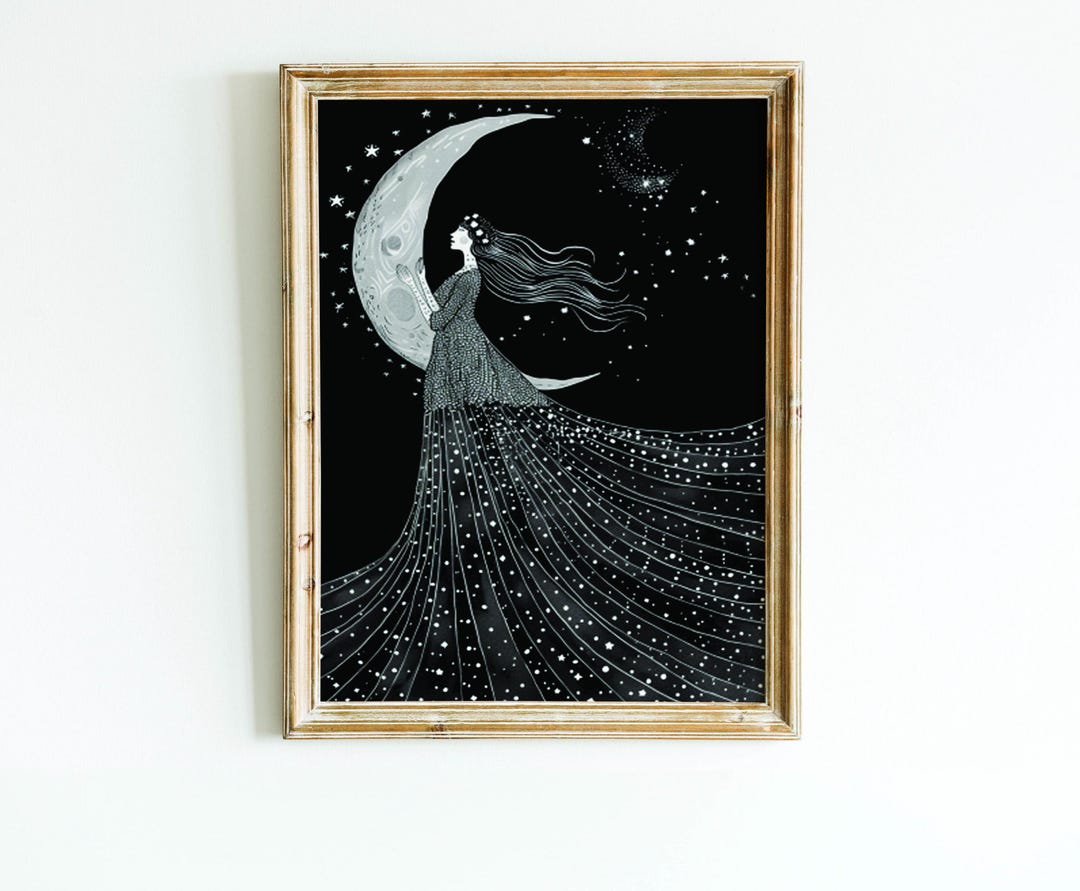 Moon Empress Printable Art, Moon Lady Vintage Poster, Lunar Digital ...