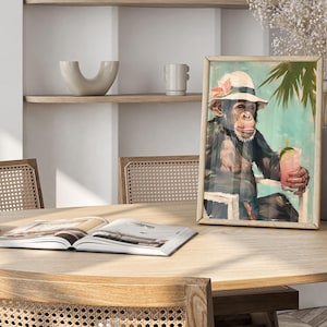 Monkey Juice Art, Monkey Bar Decor, Monkey Digital Print, Monkey ...