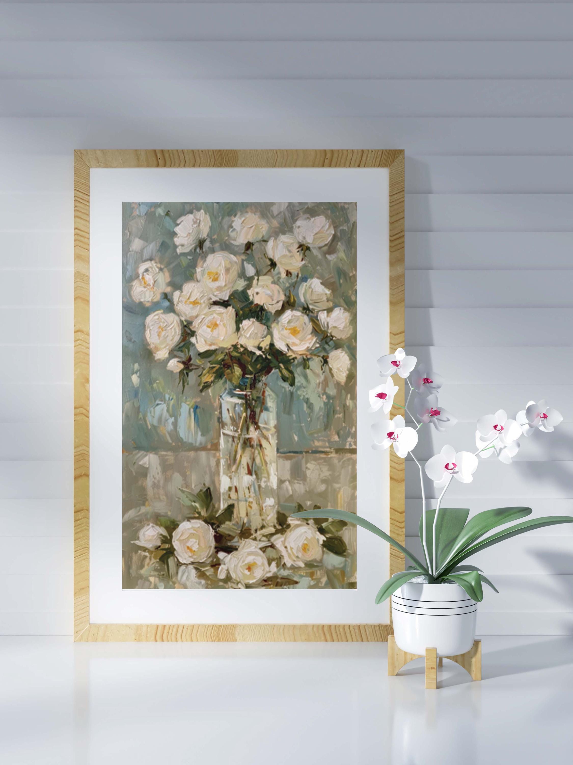 White Rose Digital Art, Rose Printable Poster, Rose Abstract Painting ...