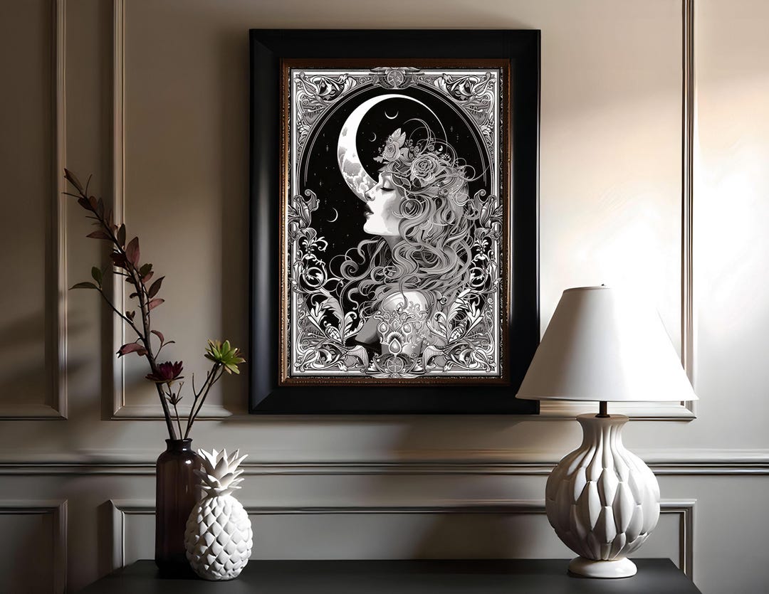 Moon Retro Art, Moon Lady Home Decor, Lunar Queen Rustic Poster, Lunar ...