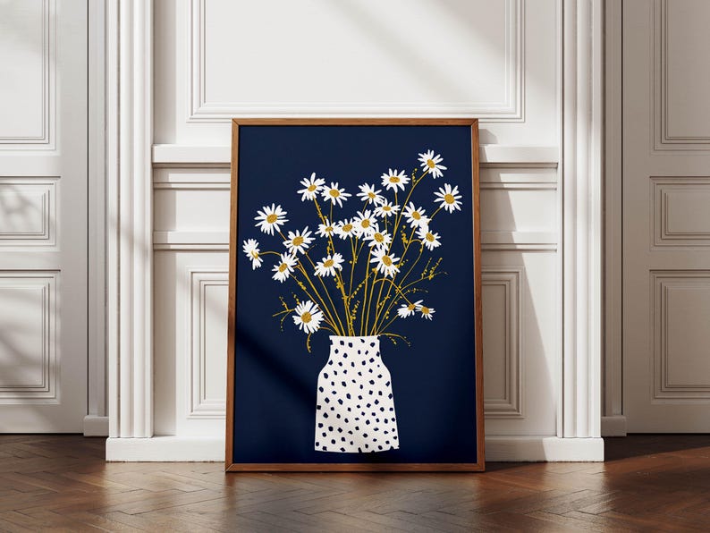 Daisy Retro Painting, Daisy Printable Poster, Daisy Vibrant Art, Flower ...