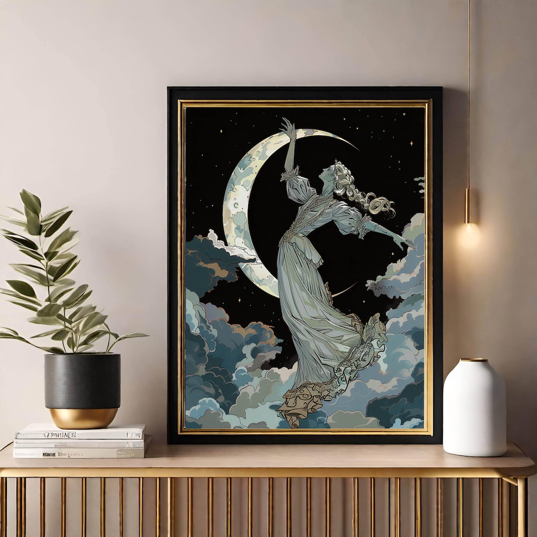 Moon Empress Wall Art, Moon Lady Home Decor, Lunar Girl Vintage ...