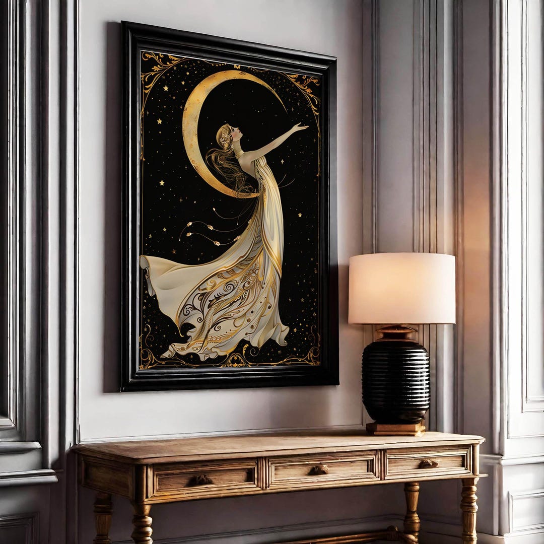 Moon Queen Vintage Art, Celestial Lady Printable Poster, Lunar Empress ...