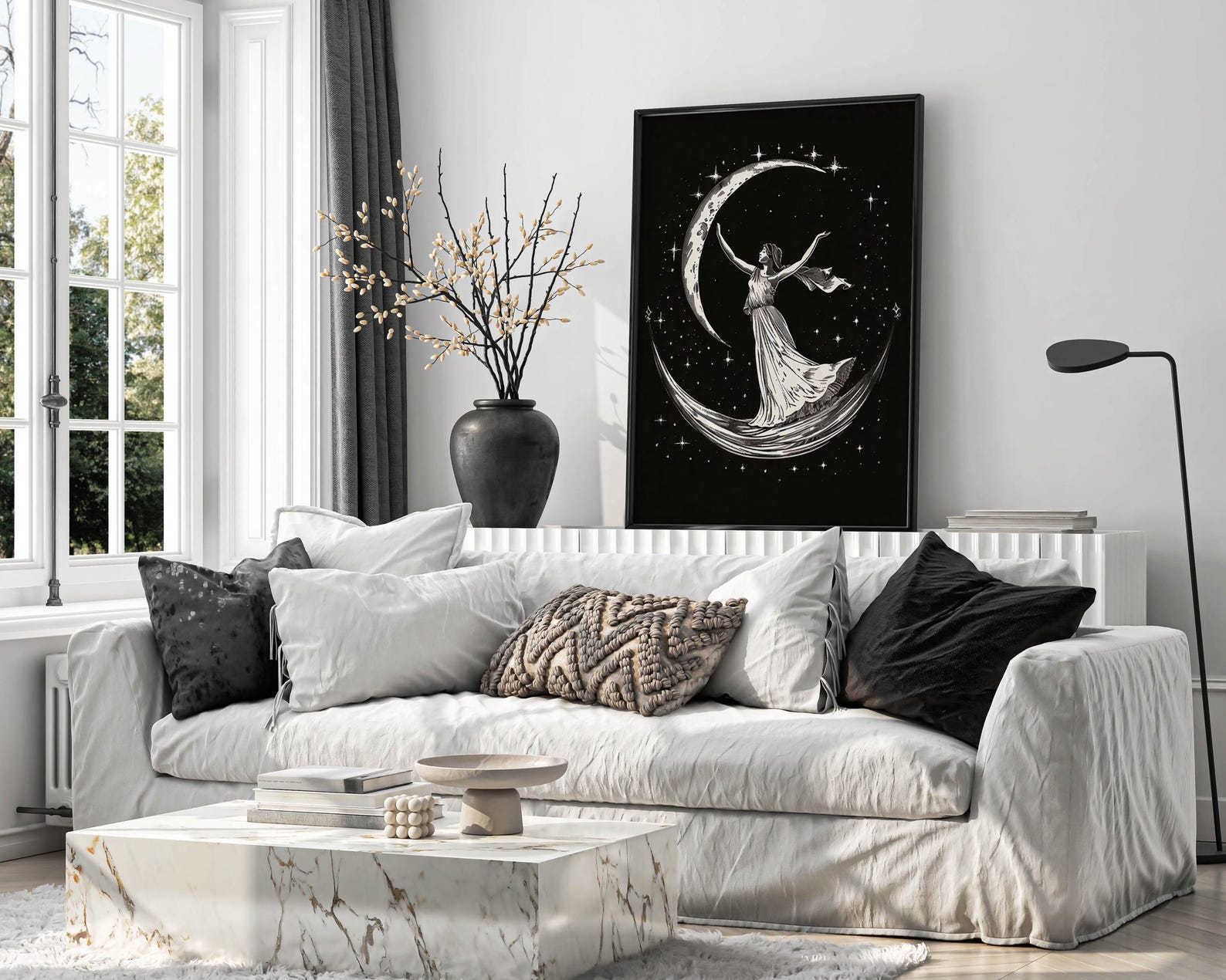 Celestial Home Decor, Moon Lady Poster, Lunar Women Painting, Moon ...