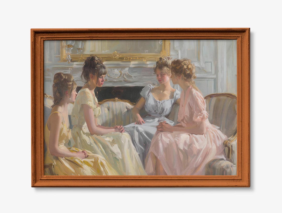 Decadent Lady Poster, Female Gossip Art, Victorian Women Painting, Girl ...