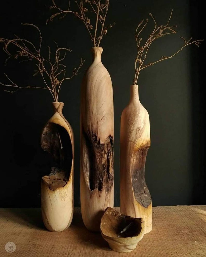 Handcrafted Wooden Vase, Rustic Home Decor, Natural Wood Flower Vase ...