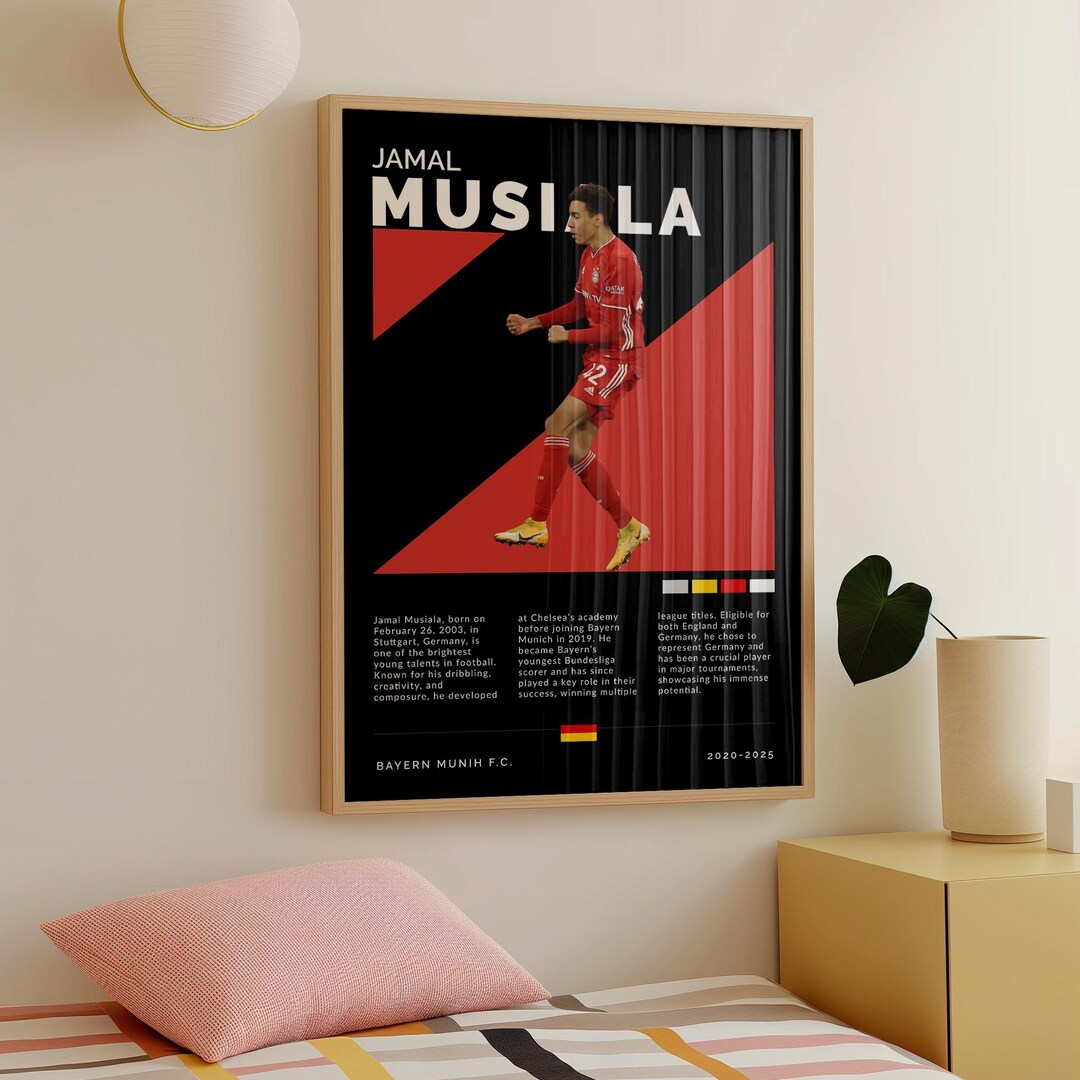 Jamal Musiala Bayern Poster Soccer Wall Art for Soccer Fans Best Gift ...