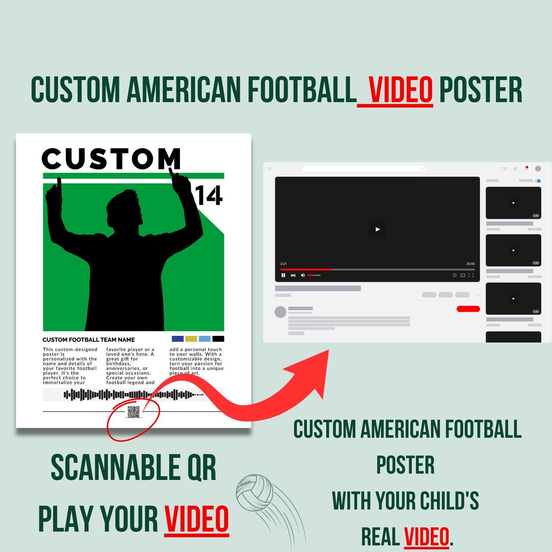 Personalized Football Poster With QR Code Video: Senior Night Gift ...