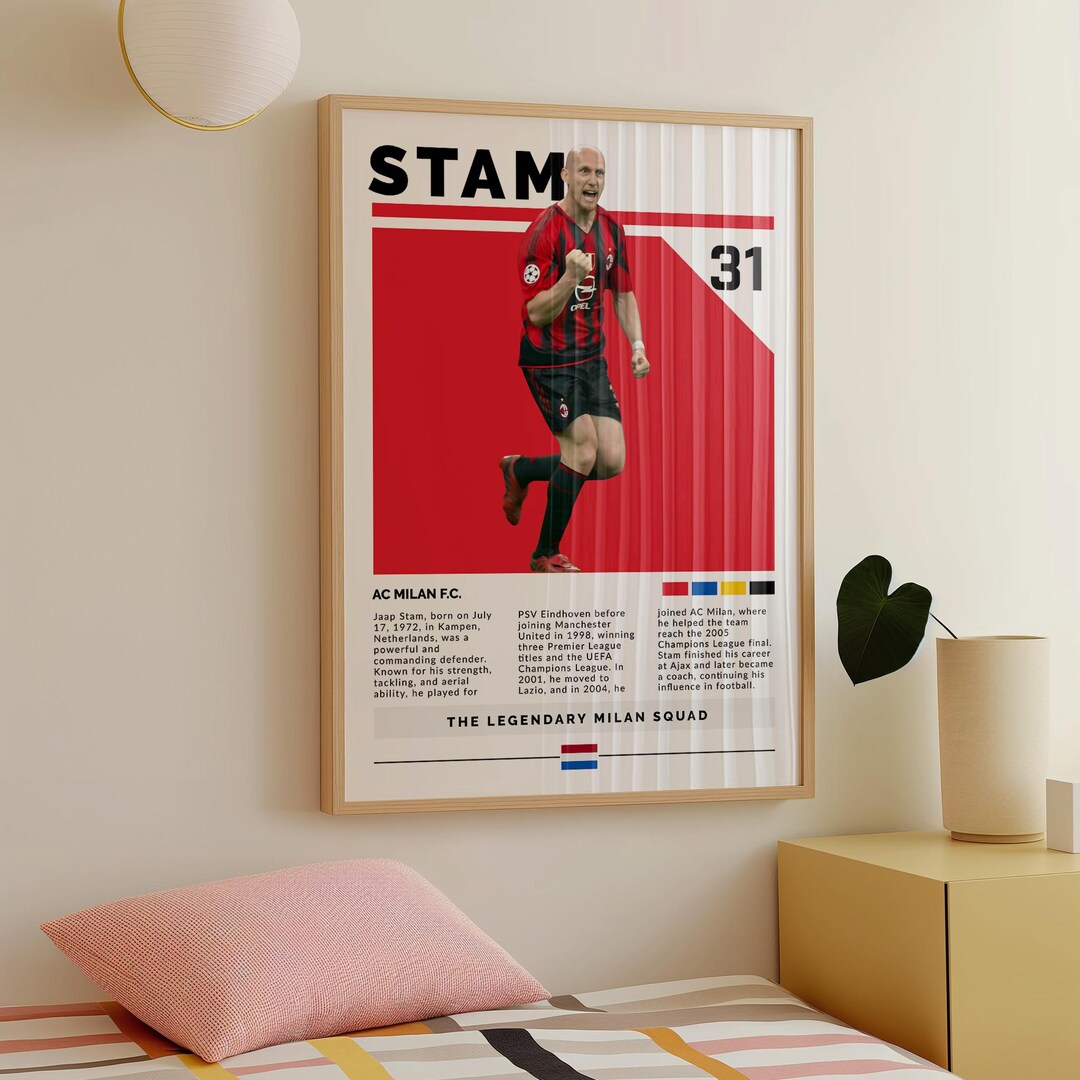Jaap Stam AC Milan Poster Digital Download, Soccer Wall Art Print ...