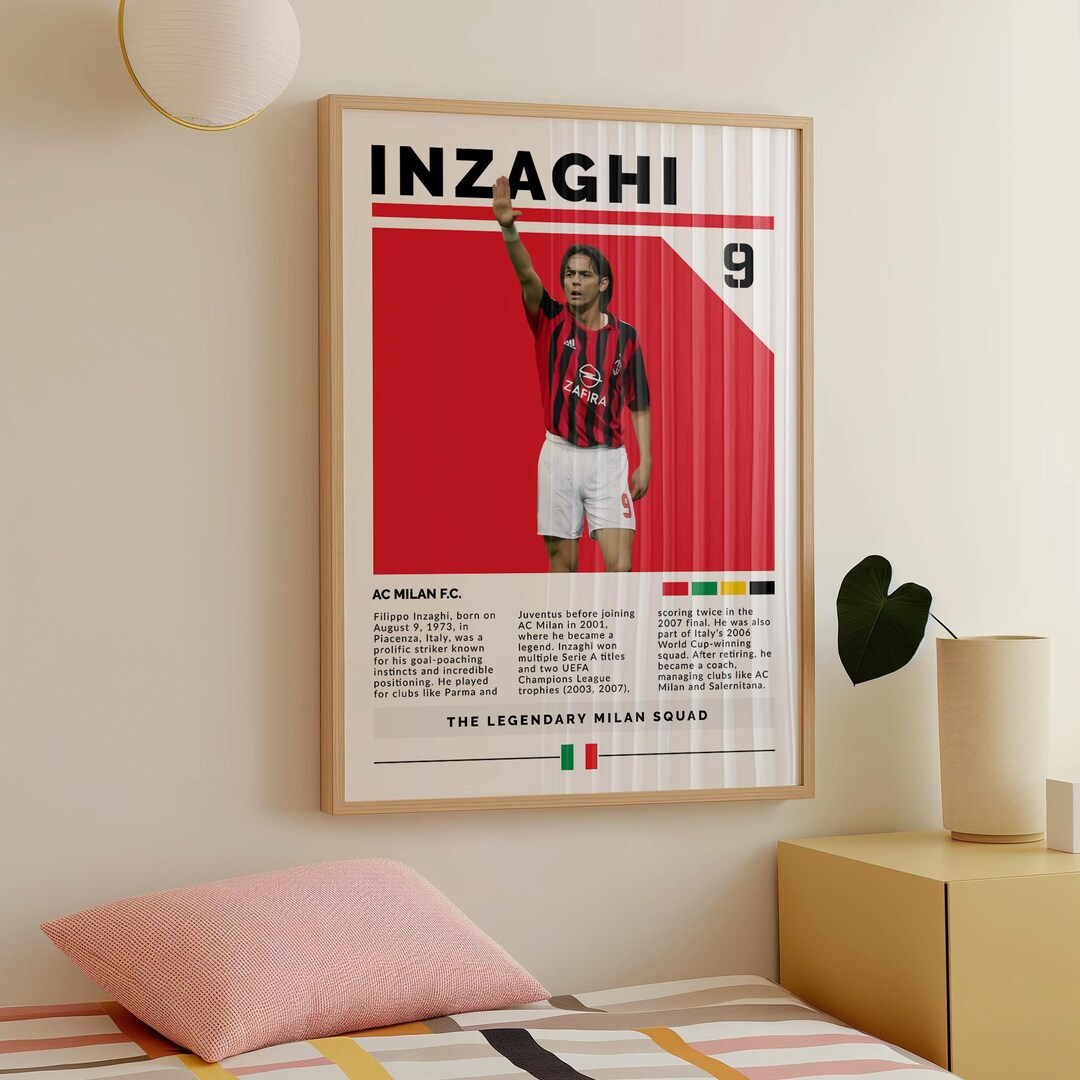 Filippo Inzaghi AC Milan Poster Digital Download, Soccer Wall Art Print ...