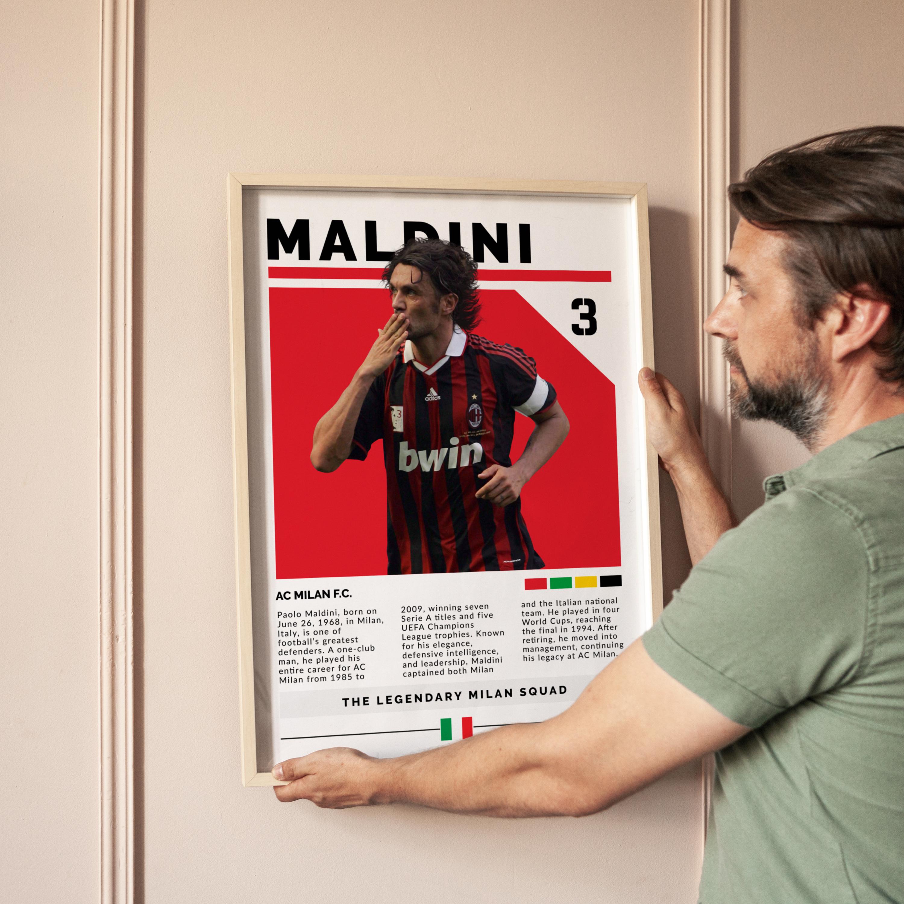 Paolo Maldini AC Milan Poster Digital Download, Soccer Wall Art Print ...