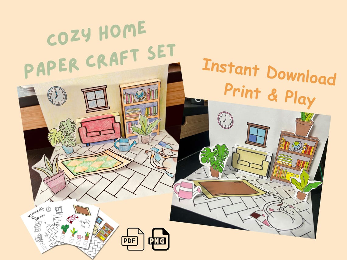 Printable Miniature Pop-up Room | DIY Paper Craft | Cozy Living Room ...