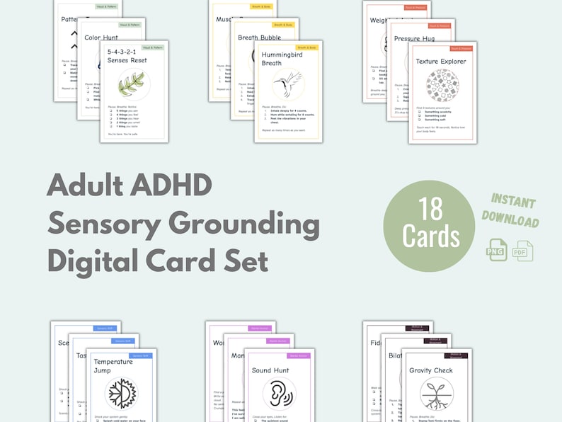 ADHD Sensory Grounding Cards Printable Anxiety Relief Toolkit for ...
