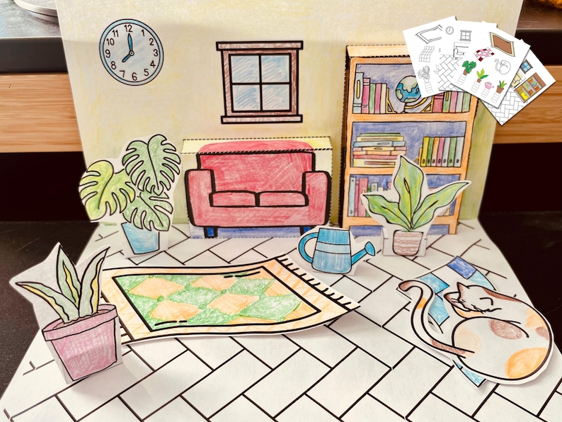 Printable Miniature Pop-up Room | DIY Paper Craft | Cozy Living Room ...