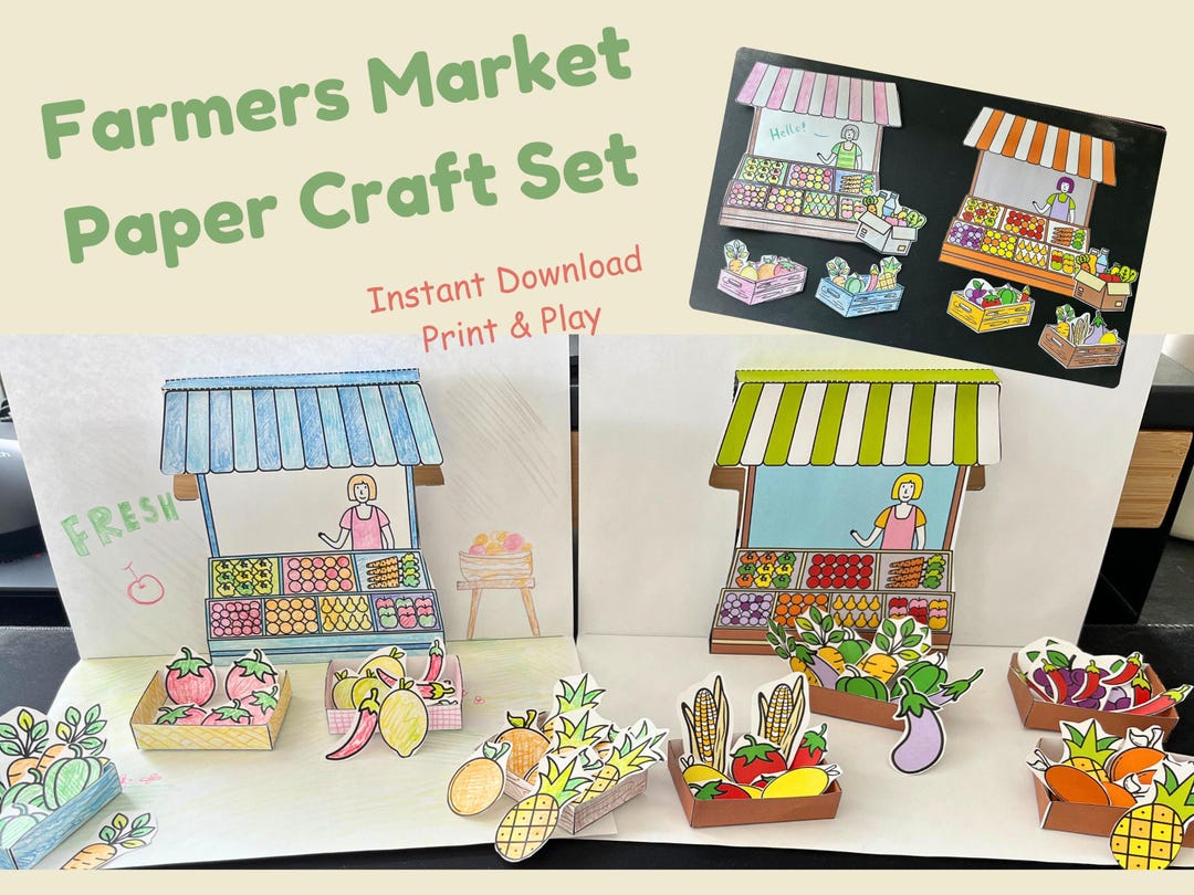 Printable Farmers Market Playset – Paper Craft Pretend Play – 3D Flat ...