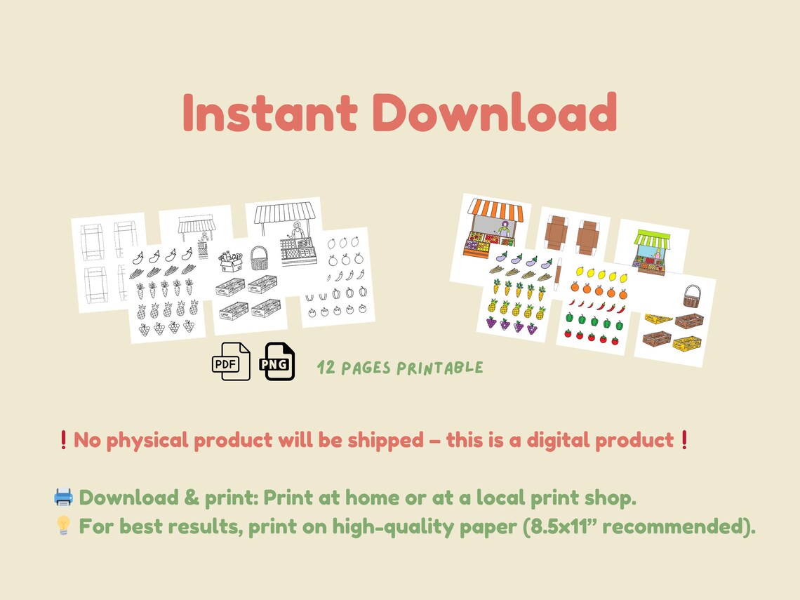 Printable Farmers Market Playset – Paper Craft Pretend Play – 3D Flat ...