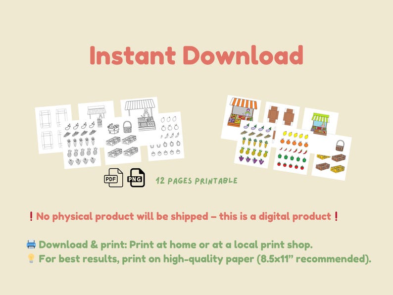 Printable Farmers Market Playset – Paper Craft Pretend Play – 3D Flat ...