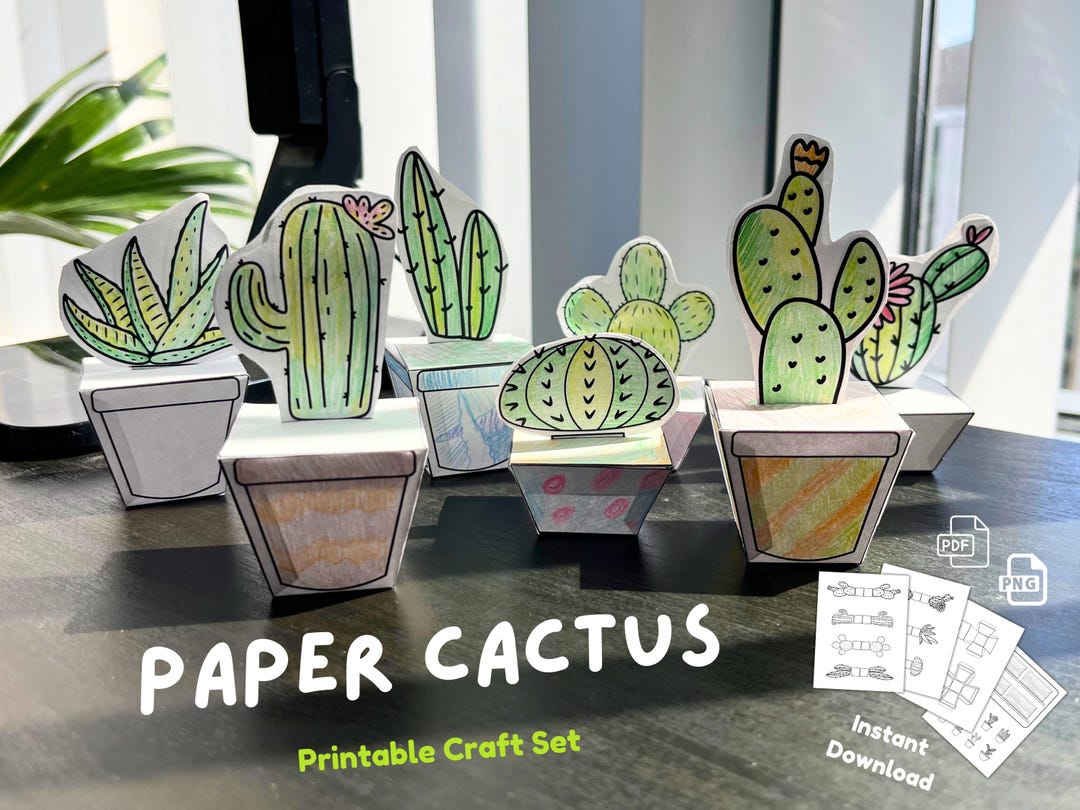Printable Paper Cactus Craft: Color, Cut & Fold DIY Plant Pots (instant ...
