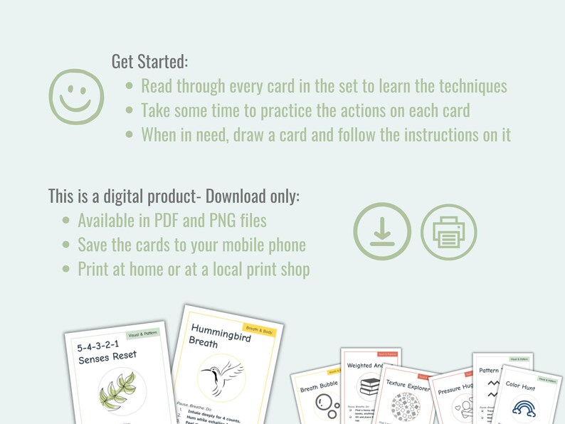 ADHD Sensory Grounding Cards Printable Anxiety Relief Toolkit for ...