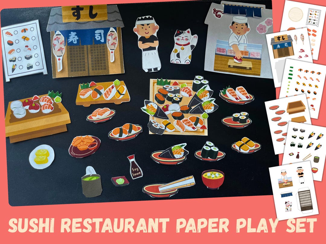 Printable Sushi Restaurant Pretend Play Set – Miniature Paper Food for ...