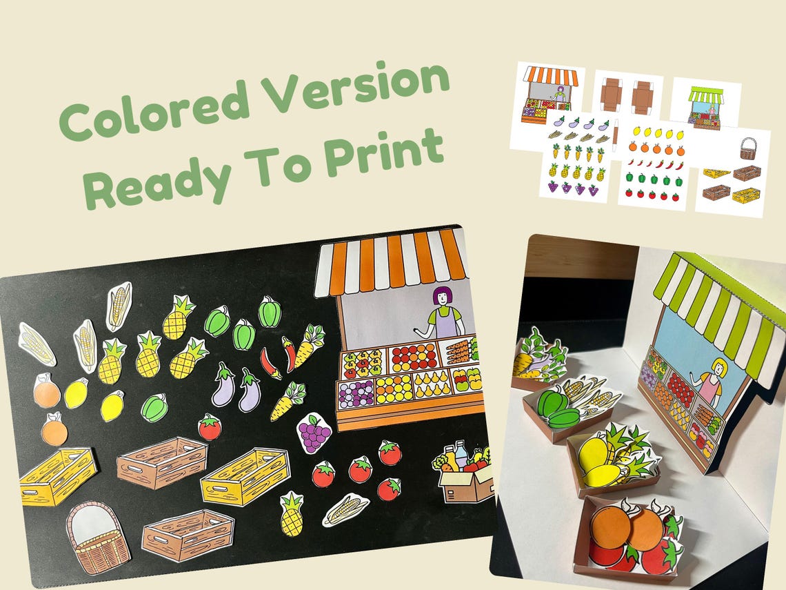 Printable Farmers Market Playset – Paper Craft Pretend Play – 3D Flat ...
