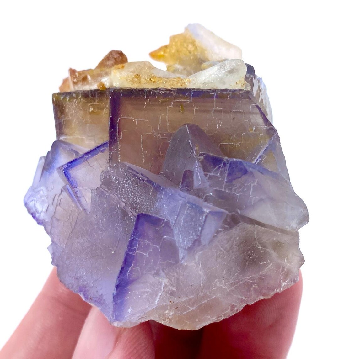 85 Gram Beautiful Blue Phantom Line Fluorite With Calcite Specimen From ...