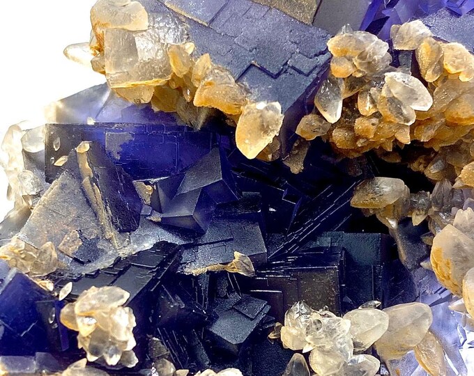 338 Gram Extremely Unique Deep Blue Phantom Cubic Fluorite With Calcite ...