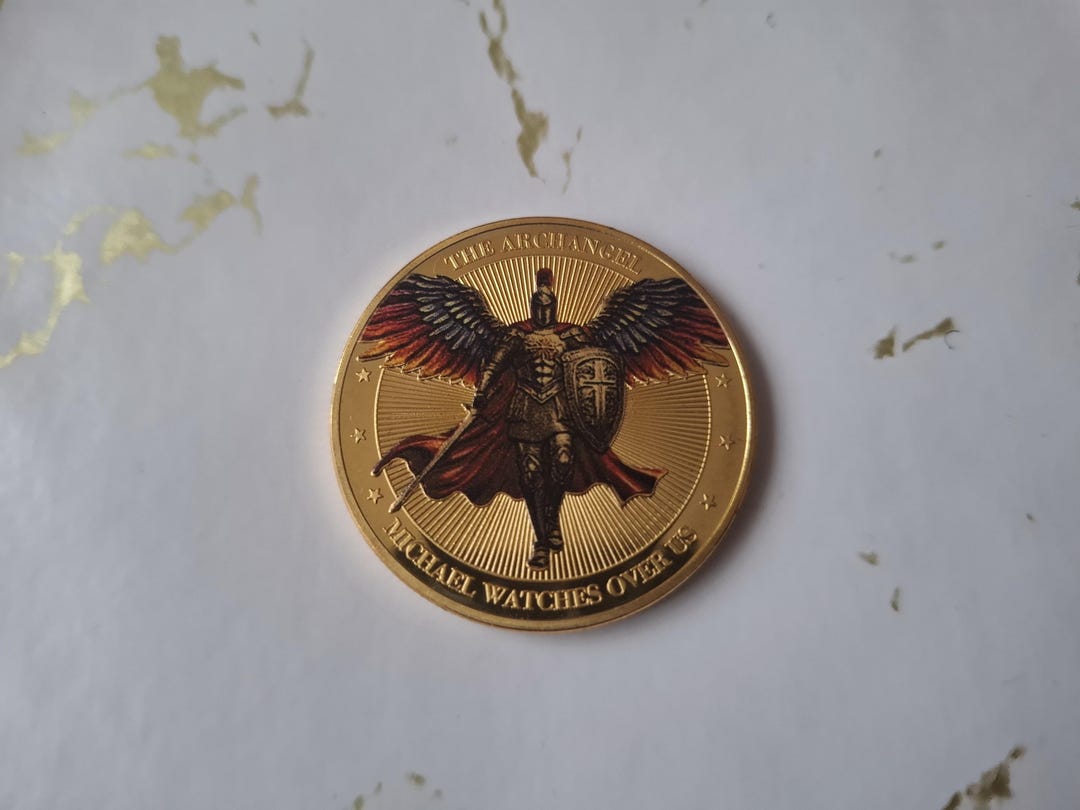 The Archangel Michael Coin Gold Color - Etsy