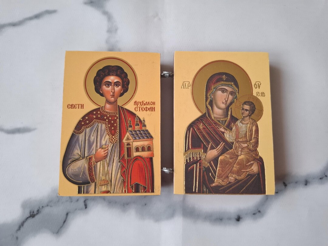 Serbian Orthodox Diptych Praying Icon of Virgin Mary With Jesus Christ ...